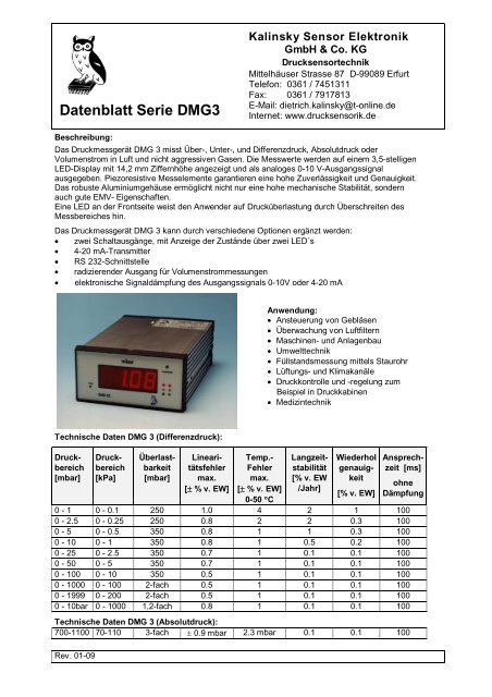Datenblatt Serie DMG3 - Kalinsky Sensor Elektronik