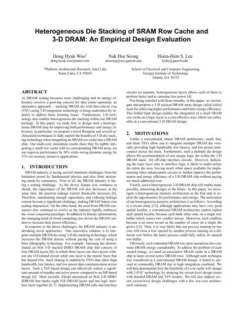 Heterogeneous Die Stacking of SRAM Row Cache and 3-D DRAM ...