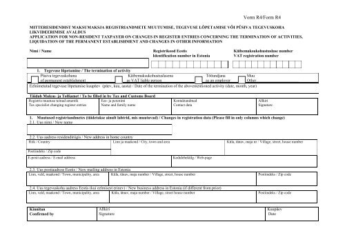 Vorm R4/Form R4 - Maksu- ja Tolliamet