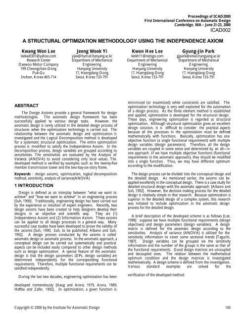 A Structural Optimization Methodology using the Independence Axiom