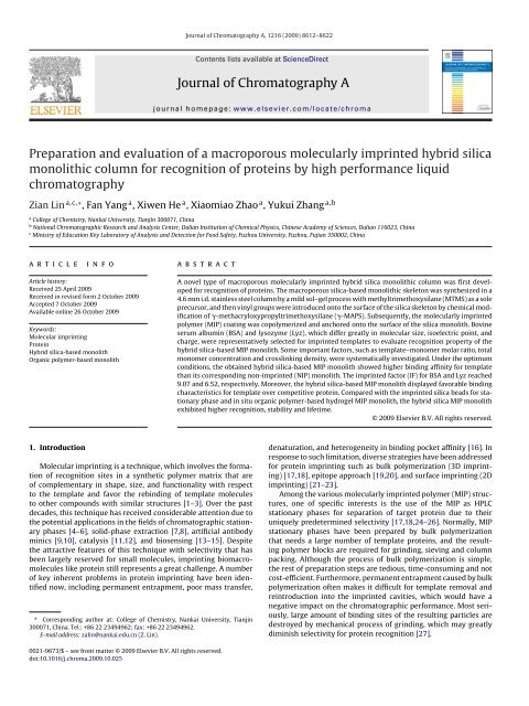 Journal of Chromatography A Preparation and evaluation of a ...