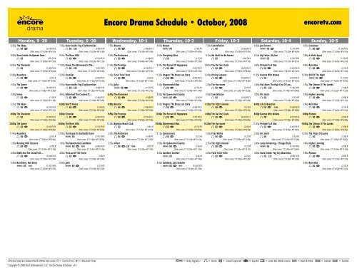 Encore Drama - October, 2008 Schedule - Starz