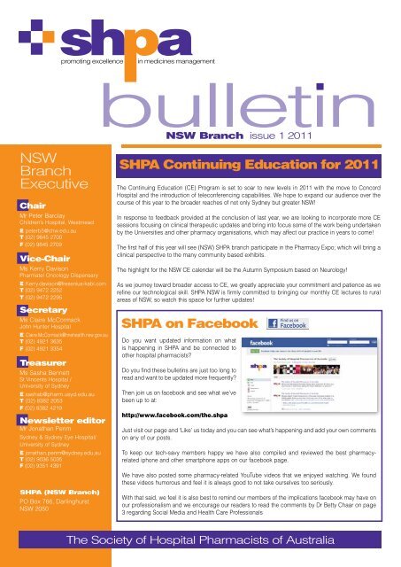 Issue 1, 2011 - The Society of Hospital Pharmacists of Australia