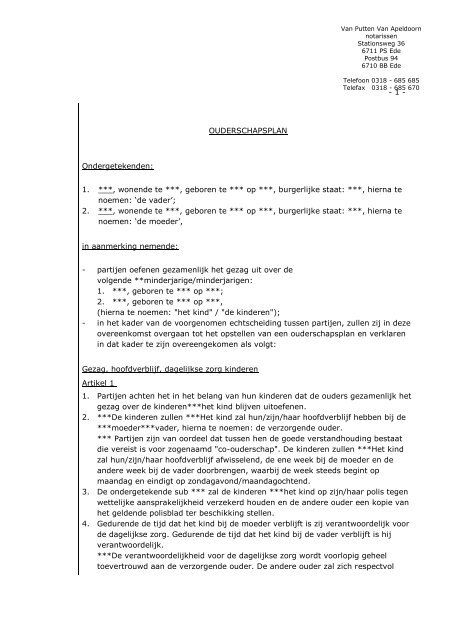 Voorbeeld ouderschapsplan - Van Putten Van Apeldoorn Notarissen