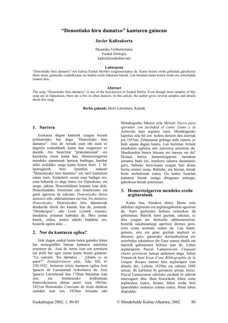 â Donostiako hiru damatxoâ kantaren gainean - Mendebalde
