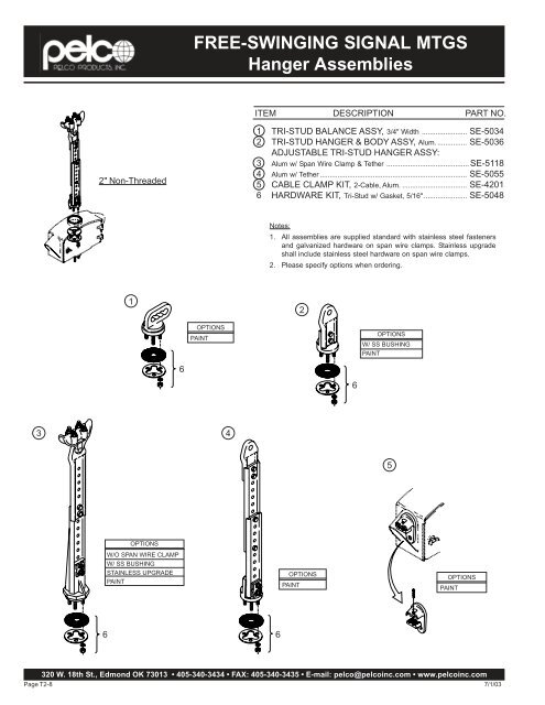 PELCO Free-swinging Signal Mountings