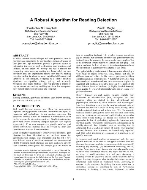 A Robust Algorithm For Reading Detection
