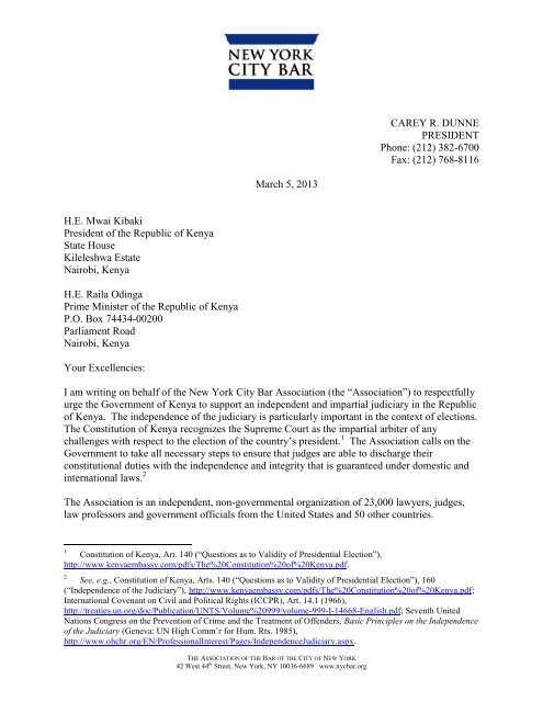 Letter to the President of Kenya urging the Government of Kenya to ...
