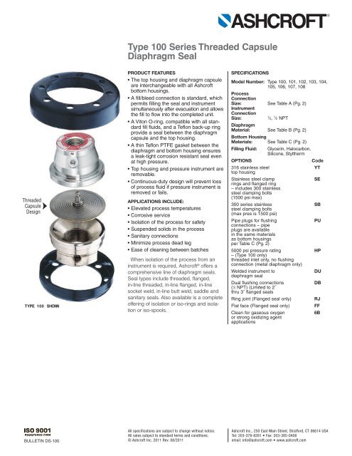 Type 100 Series Threaded Capsule Diaphragm Seal - Temp-Press Inc