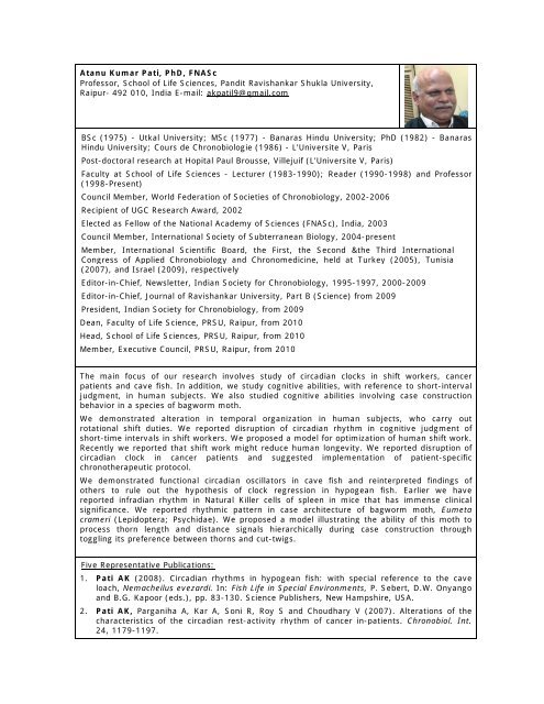 Atanu Kumar Pati, PhD, FNASc - Pt. Ravishankar Shukla University ...