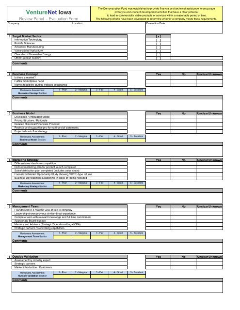 Demonstration Fund Review Panel Evaluation Form