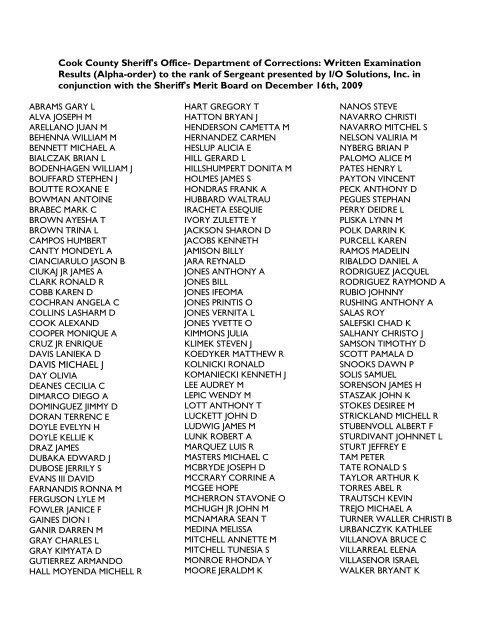 Cook County Sheriff's Office- Department of Corrections: Written ...