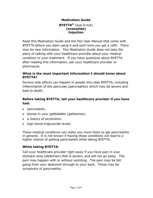 Medication Guide BYETTA® (bye-A-tuh) (exenatide ... - BYETTA.com