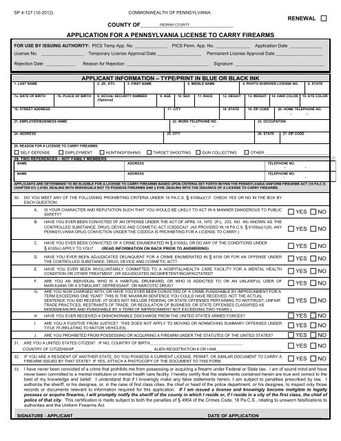 application for a pennsylvania license to carry firearms