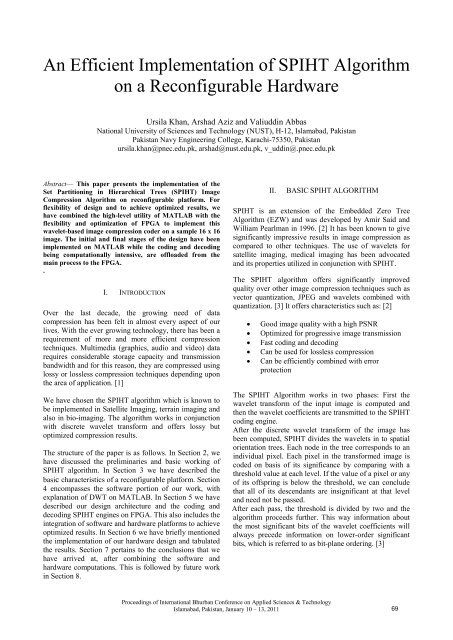 An Efficient Implementation of SPIHT Algorithm on a ... - Ibcast