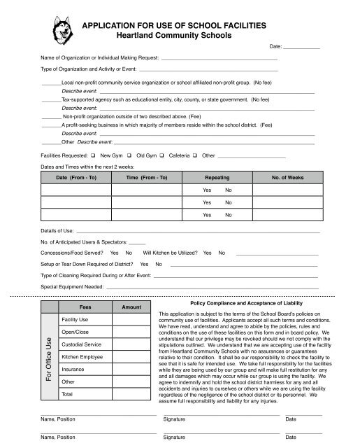 Facility Use Request Form - Heartland Community Schools