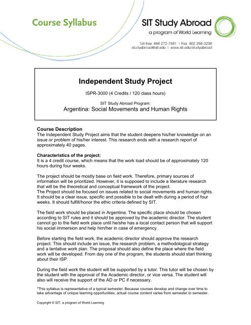 Independent Study Project - syllabus