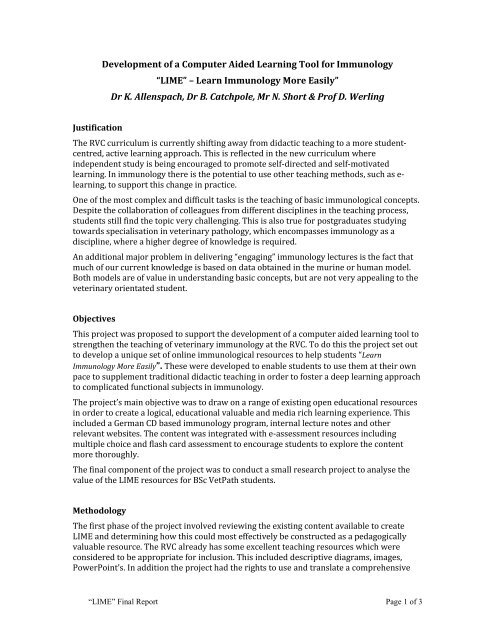 Development of a computer aided learning tool for immunology - LIVE