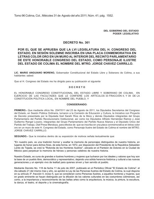 DECRETO No. 361 POR EL QUE SE APRUEBA QUE LA LVI ...