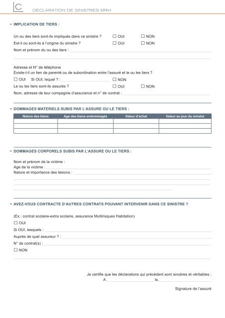 DÉCLARATION DE SINISTRES