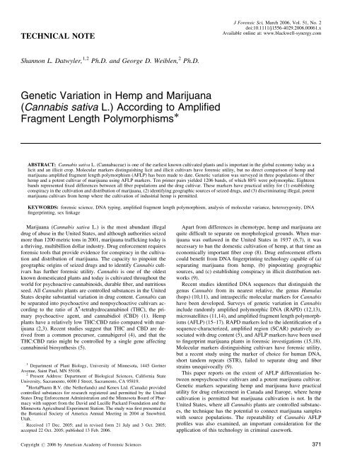 Genetic Variation in Hemp and Marijuana (Cannabis sativa L ...