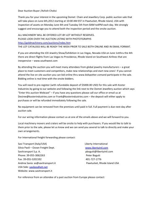 Dear Auction Buyer /Ashish Choksi Thank you for your interest in the ...