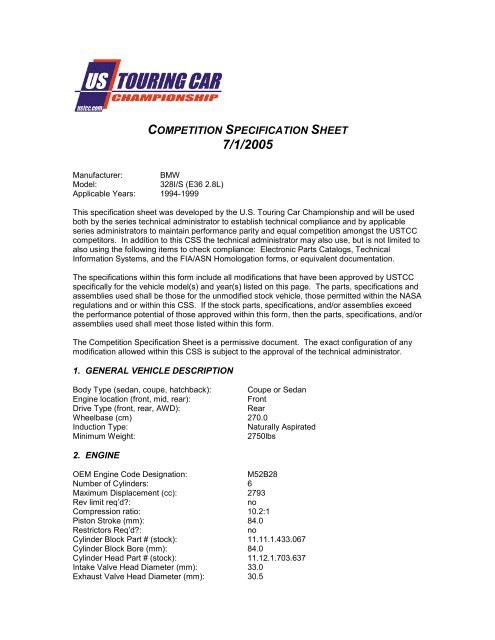 COMPETITION SPECIFICATION SHEET - United States Touring Car ...