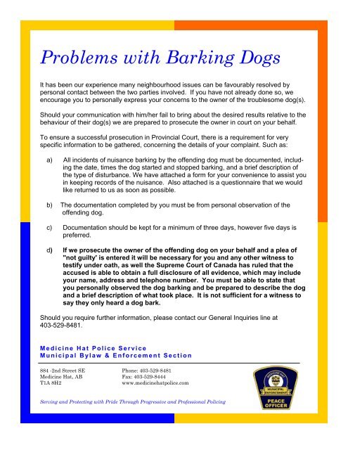 Barking Dog Brochure - Medicine Hat Police Service