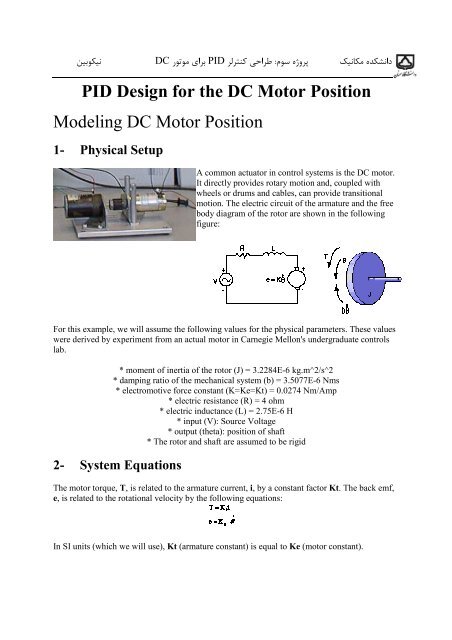 Pid Design For The Dc Motor Position Modeling Dc Motor Position
