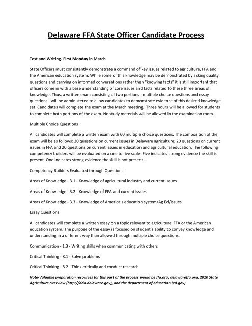 Delaware FFA State Officer Candidate Process