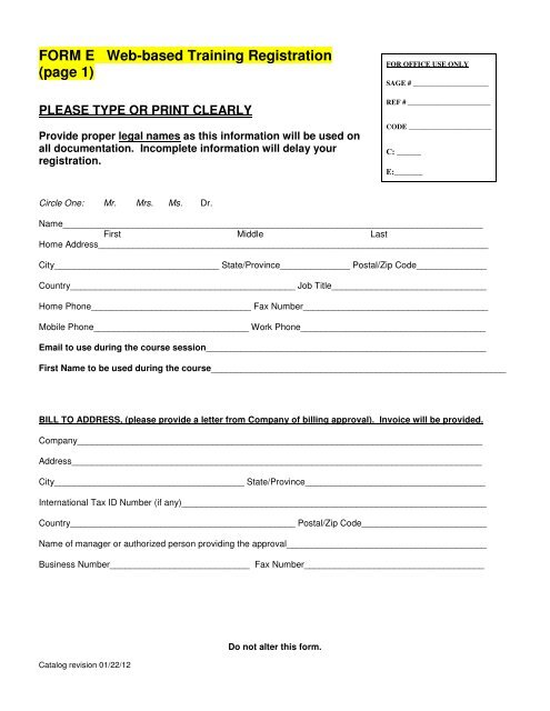 FORM E Web-based Training Registration - Siebel Institute of ...