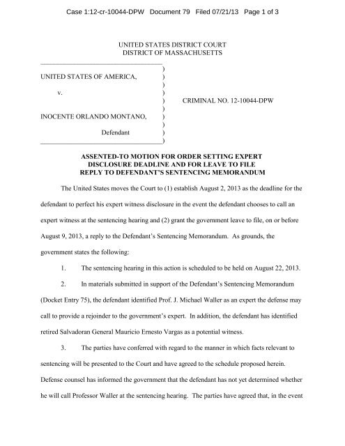Assented-To Motion for Order Setting Expert Disclosure Deadline ...