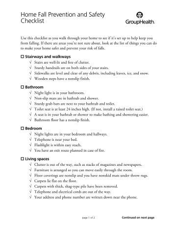 CHECKLIST FOR Preventing Falls at Home - permanente.net