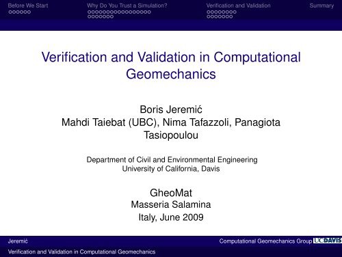 Verification and Validation in Computational ... - Boris Jeremic