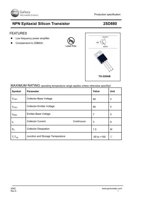 NPN Epitaxial Silicon Transistor 2SD880