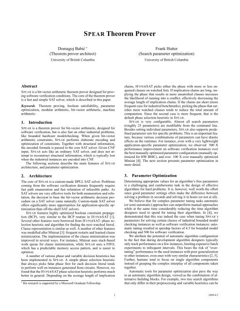 SPEAR Theorem Prover - Baldur.iti.kit.edu