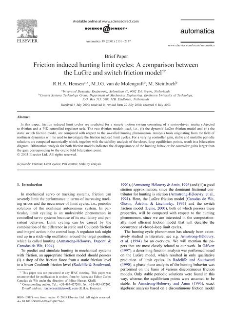Friction induced hunting limit cycles: A comparison between the ...