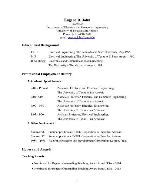 Curriculum Vita - Electrical and Computer Engineering - The ...