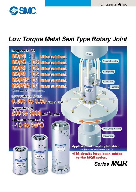 Low Torque Metal Seal Type Rotary Joint Series MQR - SMC