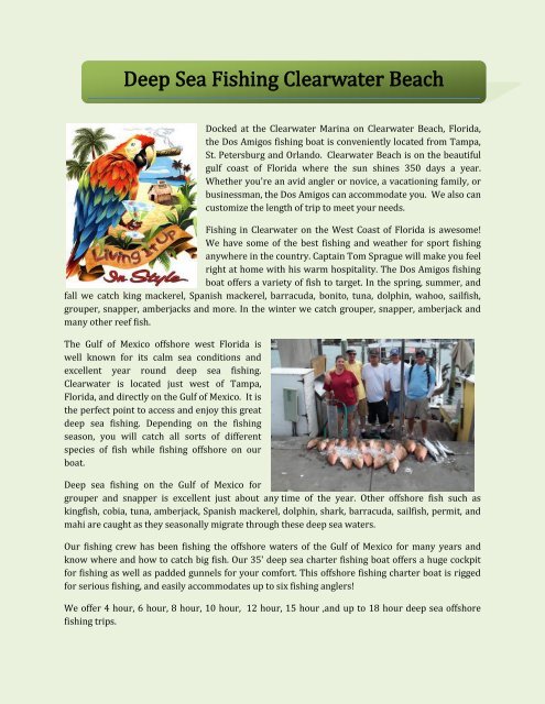 Deep Sea Fishing Clearwater Beach