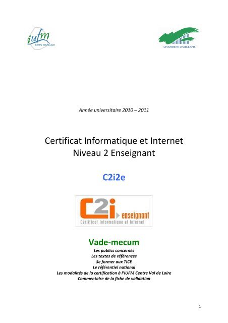 Certificat Informatique et Internet Niveau 2 Enseignant C2i2e - IUFM