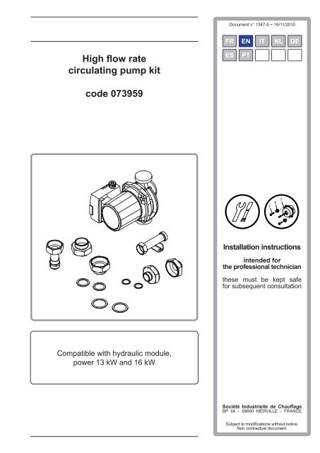 High flow rate circulating pump kit code 073959 - Atlantic-comfort.com