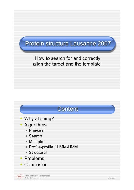 Target/Template alignment (pdf) - EMBnet node Switzerland