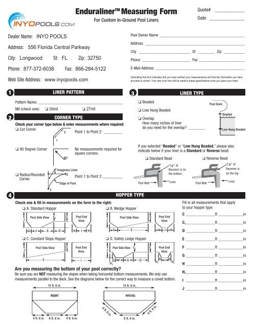 Liner Measuring Form - INYOPools.com