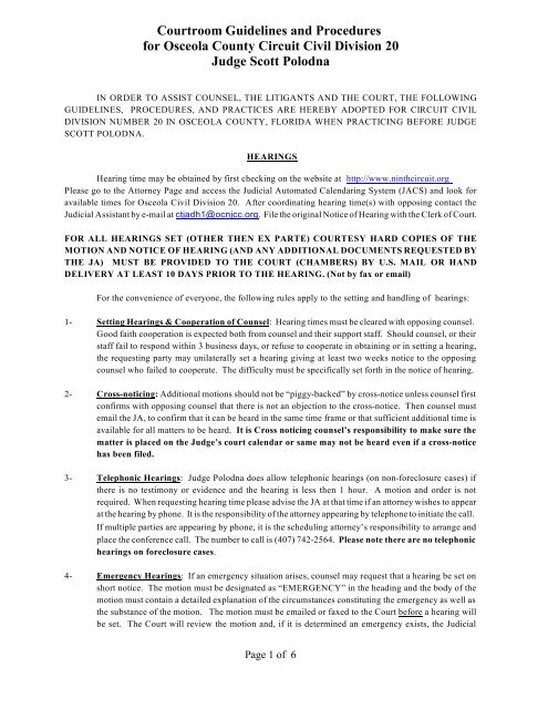 Courtroom Procedures - Civil Division 20 - Ninth Judicial Circuit ...