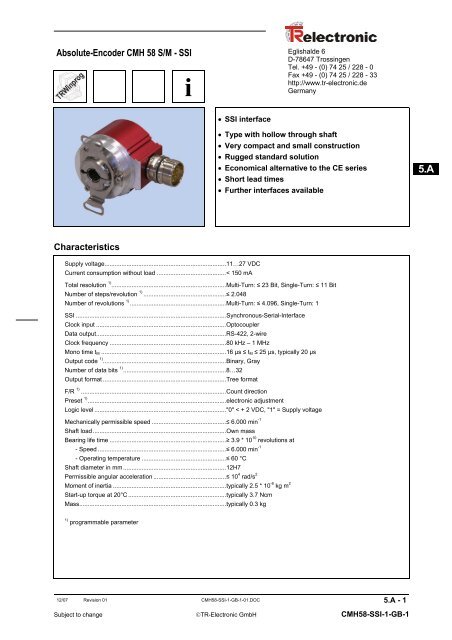 Absolute-Encoder CMH 58 S/M - SSI - TR Electronic
