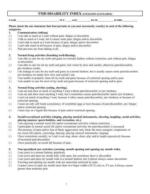 tmd disability index - DrCharlesBlum.com