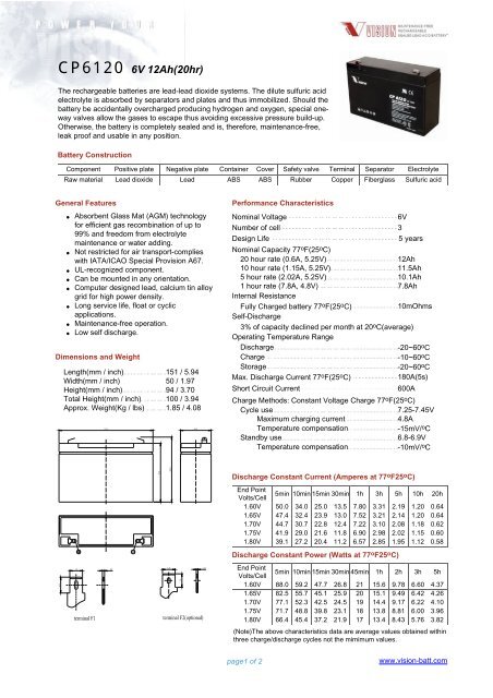 CP6120 6V 12Ah(20hr) - Fusion Power Systems