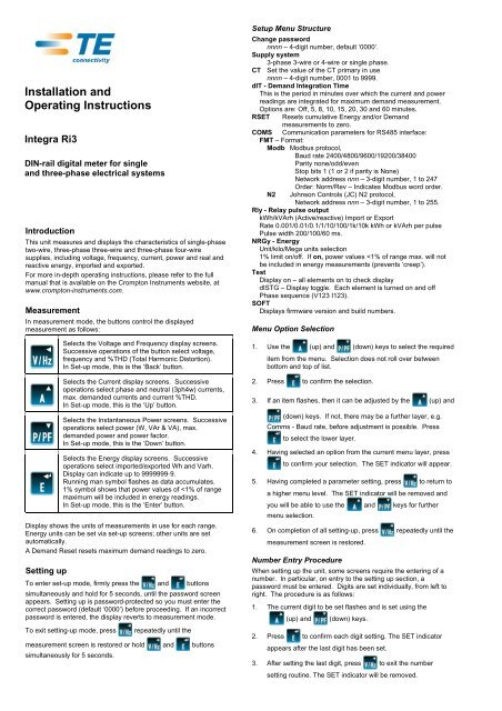 Integra Ri3 Quick Start Guide - Crompton Instruments