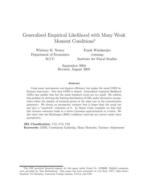 Gmm Estimation With Many Weak Moment Conditions